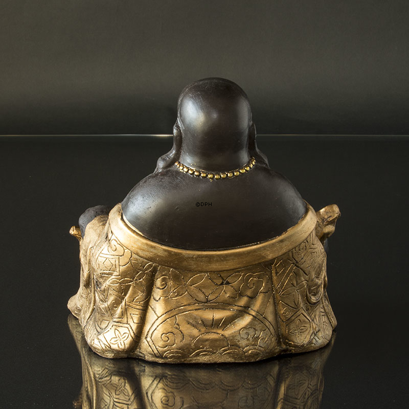 Fed Buddha / Budai siddende, brun og guld polyresin, stor | Nr. wu1036 ...